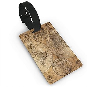 Vintage World Map Small Luggage Tags for Suitcases PVC Travel Bag Tags Eaiser to Identify Name ID Labels and Address Card