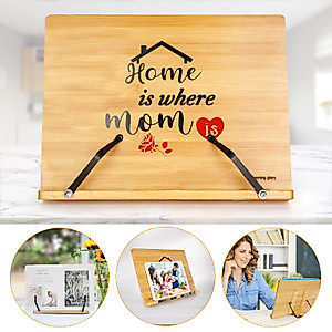 Kitchen Mom Cookbook Holder,Ycoolle Bamboo Cookbook Stand Mom Recipe Book Holder Personalized Mother's Day Gift or Mom Birthday Gift for Cooking Recipe, Magazine, Laptop(6 Adjustable Height)