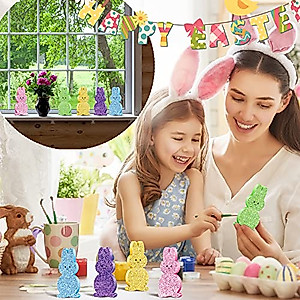 5 Pieces Easter Peep Tiered Tray Decor Spring Bunny Decor Easter Table Sign Colored Peeps Farmhouse Decor Wooden Bunny Decor for Spring Easter Birthday Home Office Farmhouse Party Decorations