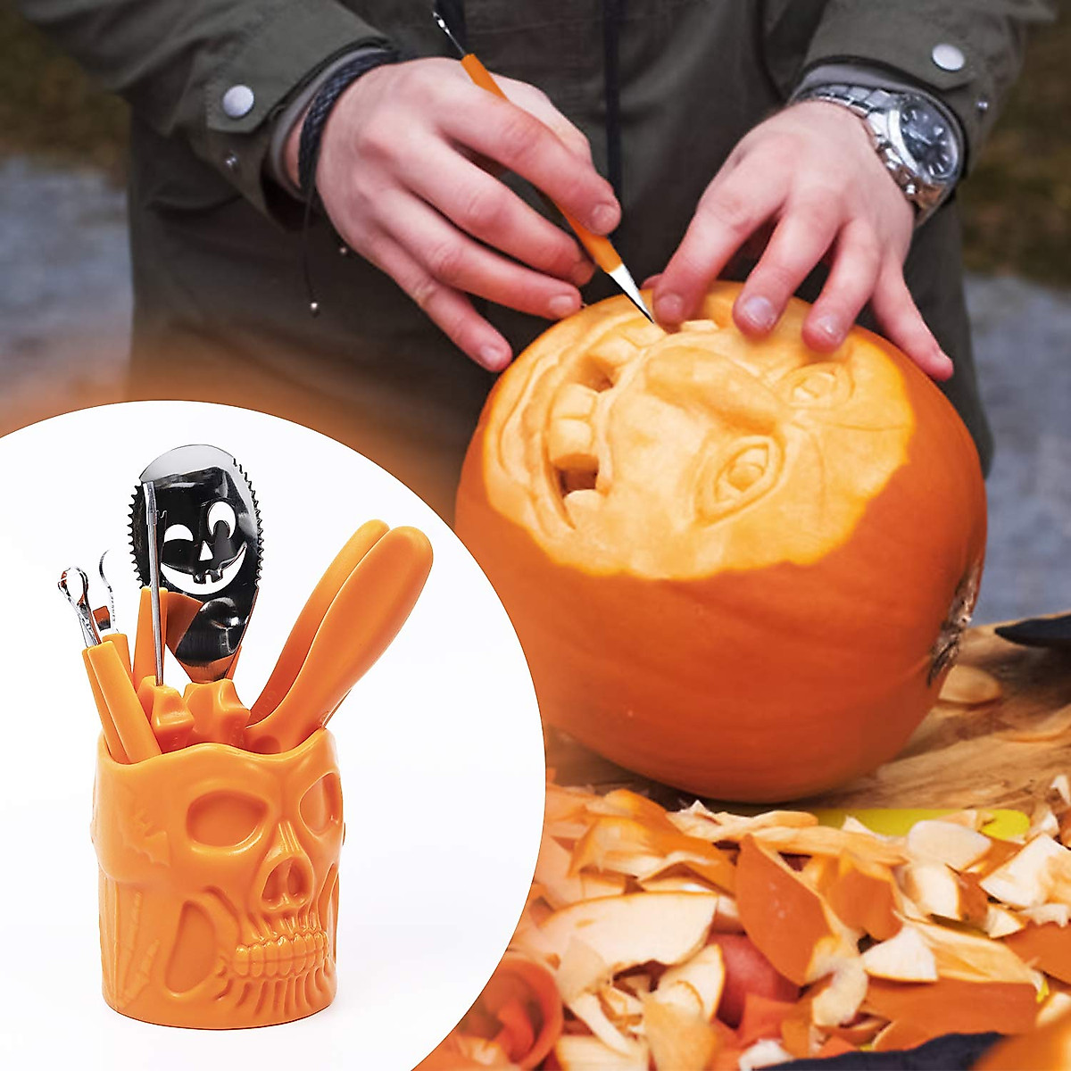Halloween Pumpkin Carving Kit,Jack-O-Lanterns 11 Piece Professional Pumpkin Cutting Carving Tools Stainless Steel Lengthening and Thickening Pumpkin Carving Set