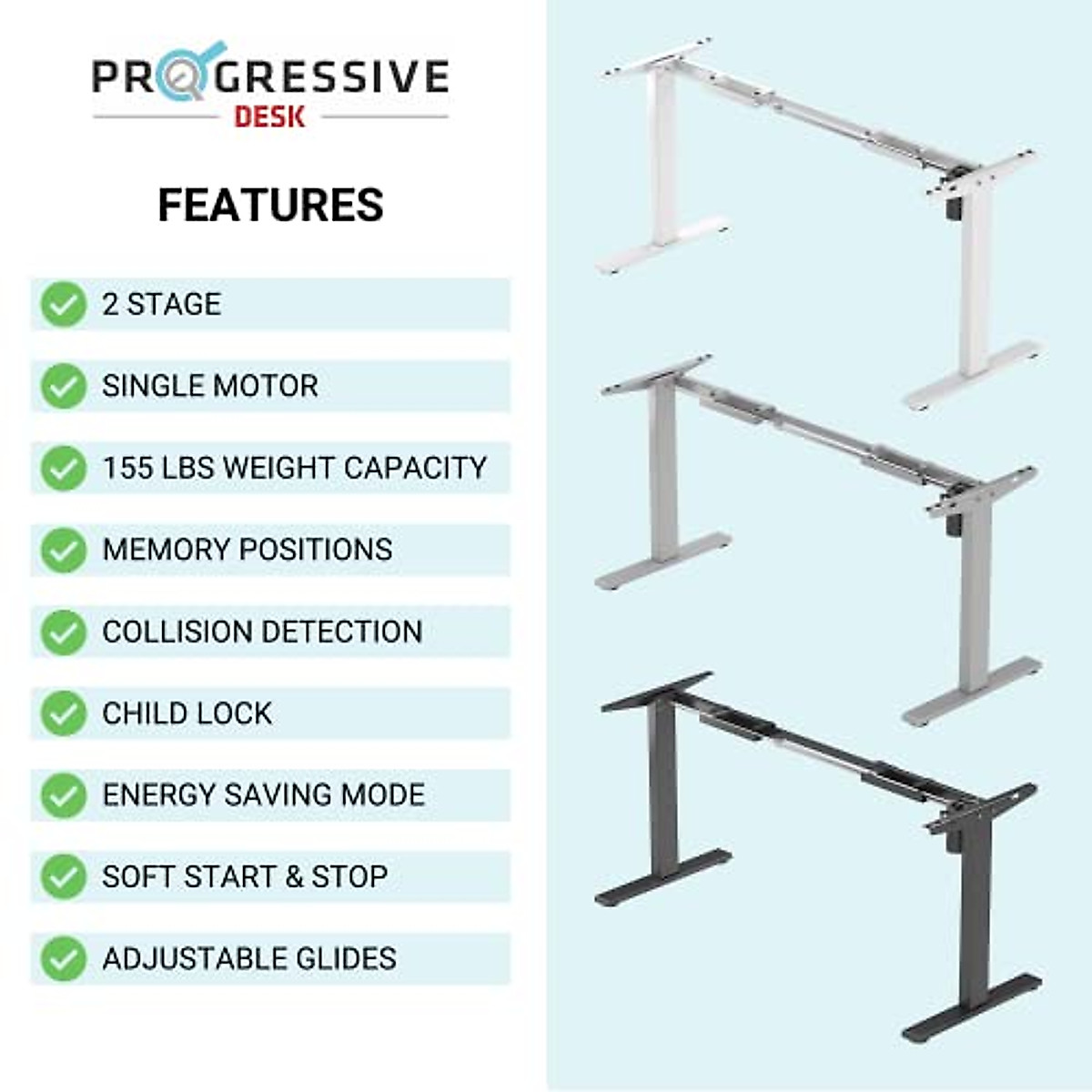 Progressive Desk Adjustable Standing Desk 60 x 30 inch. Height Stand up Raised Desk. Intelligent Standing Electronic desks for Home Office - 60 inch
