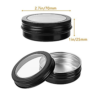 DAJAVE 30 Pack 2 Ounce Round Tin Cans, Black Round Tins Screw Lids Tin Cans with Clear Window, Metal Tin Containers Empty Tin Cans for Storing Spices, Candies, Candles, Gifts