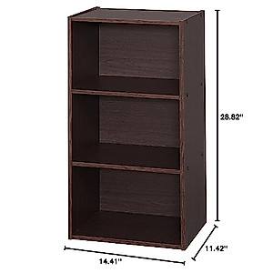 IRIS USA 3-Tier Modular Open Cubby Storage Shelf, Sturdy Storage Bookshelf Cabinet for Living Room Bedroom Guest Room Office Dorm Room Kids Room and Bathroom, Brown Oak