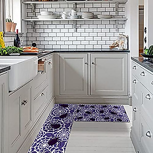 Halloween Horror Crawl Animal Spiders- Cobweb Anti-Fatigue Rugs and Mats Set for Kitchen Floor, 2 Piece PVC Heavy Duty Standing Area Runner Mat Purple White Home Decor Carpet