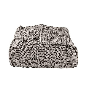 HiEnd Accents Chess Knit Throw, 50x60 inch, Taupe Solid Color, Modern Farmhouse Rustic Style Soft Cozy Warm Luxury Blanket