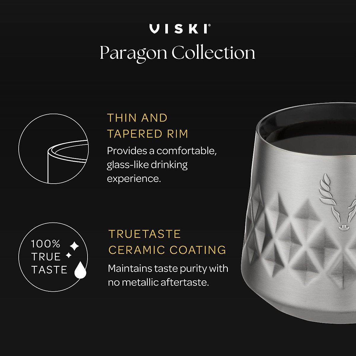 Viski Paragon Whiskey Taster Cocktail Tumbler Insulated Rocks Tumbler Stainless Steel Rocks Glass Black 8oz Set of 1