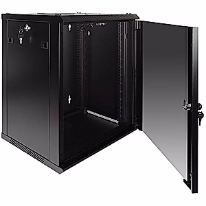 NavePoint 12U Server Rack Enclosure with Glass Door, Cooling Fan, Locks, & Removable Side Panels - 12U Wall Mount Network Cabinet 19 Inch Rack 17.7 Inches Deep