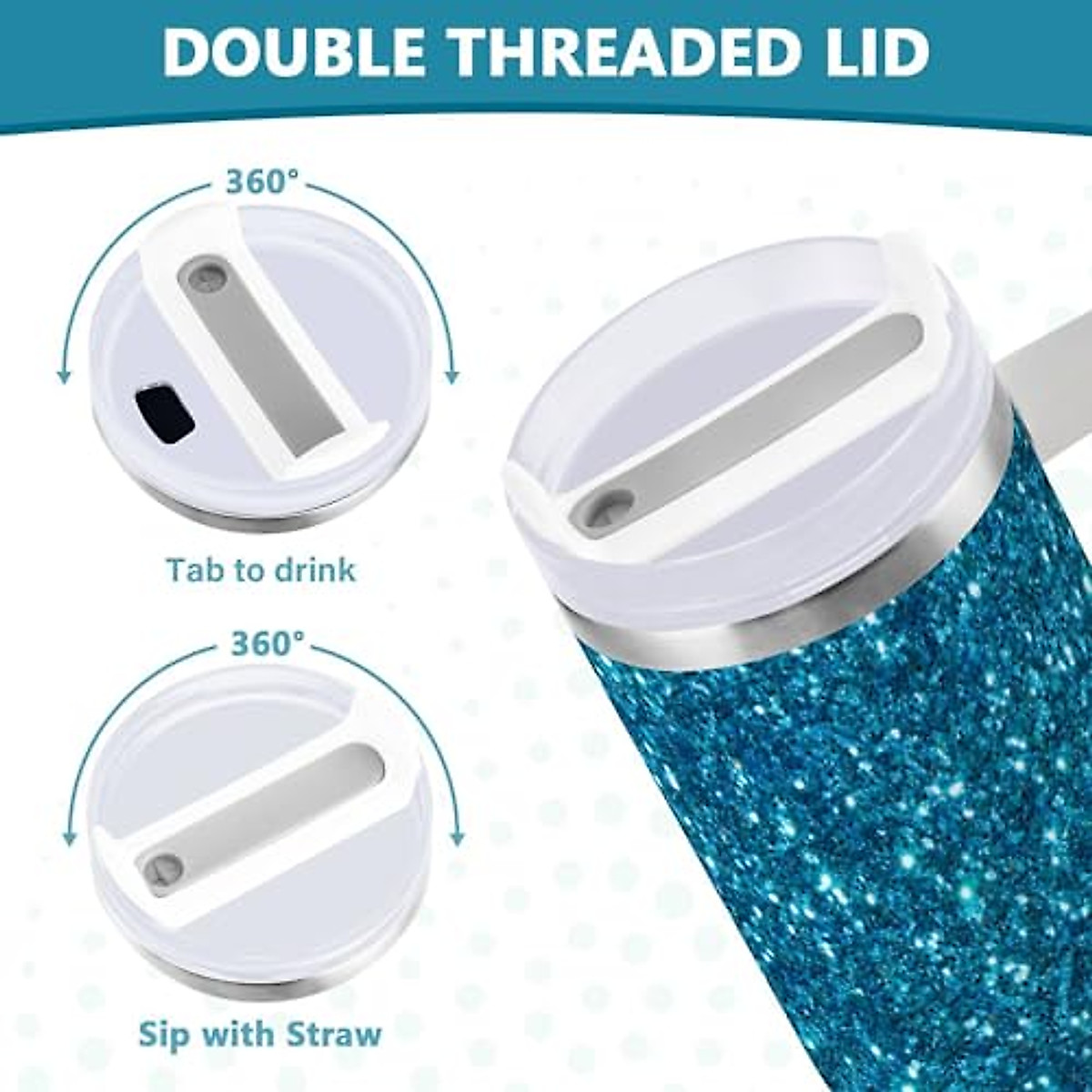 Blue Glitter Texture 40 oz Tumbler with Handle and Straw Lid, Sparkling Sequins Insulated Coffee Cup Reusable Stainless Steel Water Bottle Travel Mug Cupholder Friendly,Gifts for Women Men