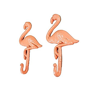 2 pc Coral Flamingo Wall Hooks Vintage Cast Iron