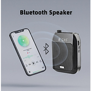 Wireless Voice Amplifier, 15W Rechargeable Portable PA System (2400mAh) Bluetooth Speaker with UHF Wireless Microphone for Teachers, Tour Guide and More