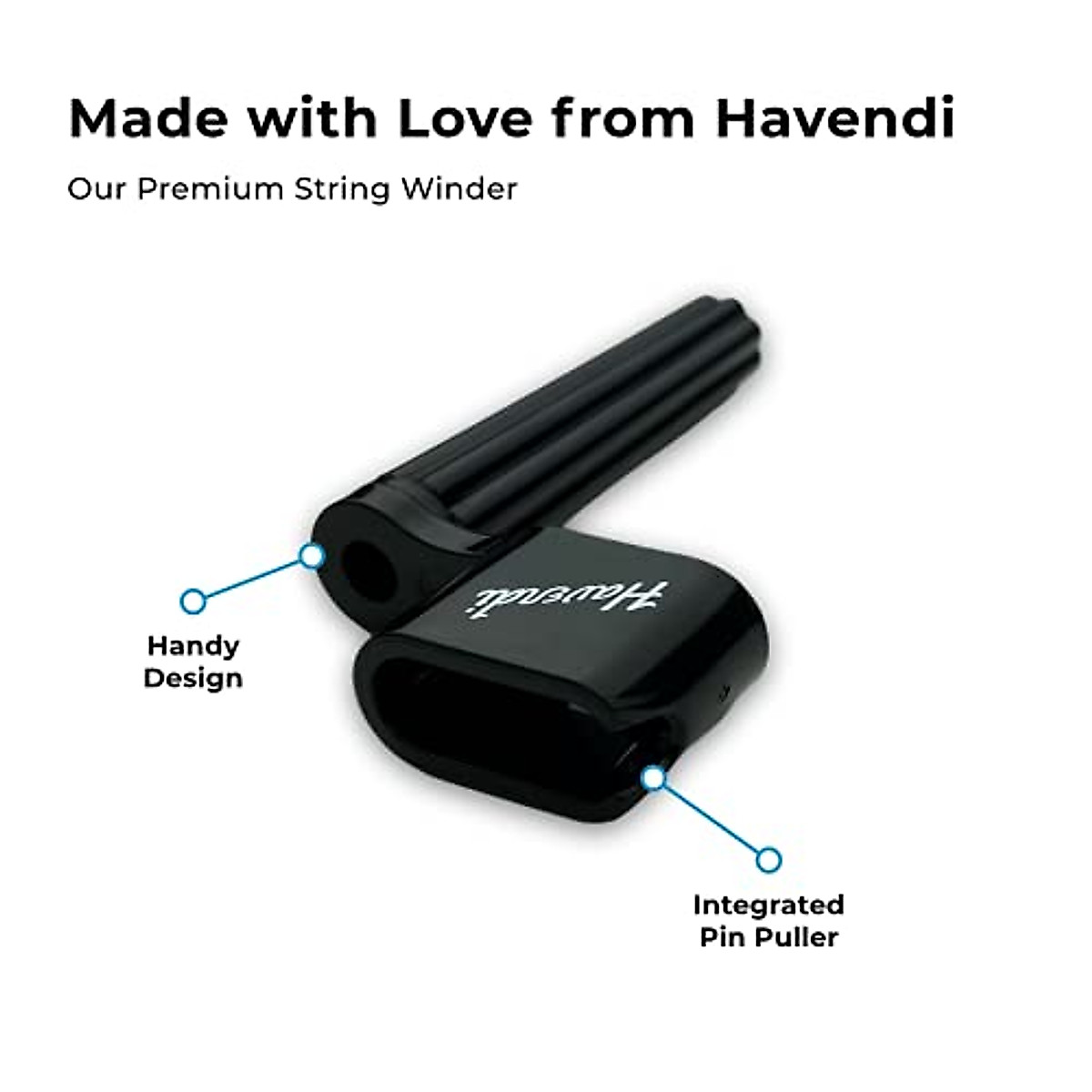 HAVENDI® Premium string winder with 3 picks and guitar cleaning cloth | string spindle for faster string changing. Acoustic guitar, acoustic guitar, classical guitar and electric guitar.