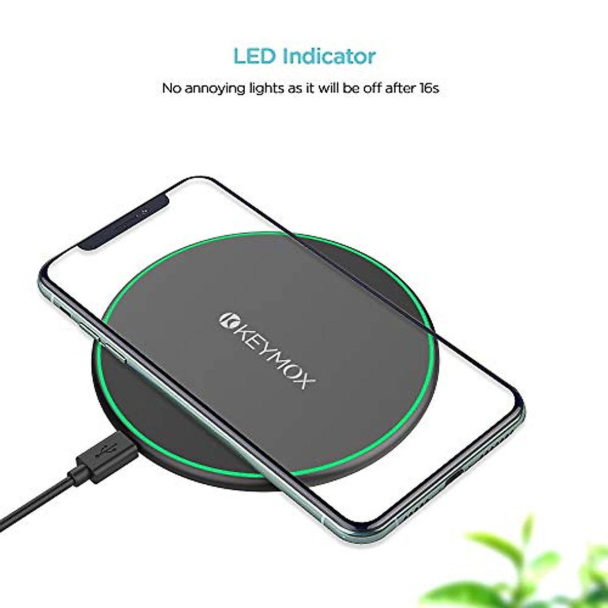 KEYMOX Qi-Certified Wireless Charger for iPhone13/ 12/12 Mini/12 Pro Max / SE, 11, 11 Pro, 11 Pro Max, XR, Xs Max, XS, X, 8, 8 Plus, 10W Fast-Charging Galaxy S20 S10 S9 S8, Note 10(No AC Adapter)