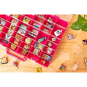 Plastic Toy Storage Case Compatible with Mini Brands Collector Toys, Shopkins, Real Littles, and LOL Surprise Series 1, 2, 3, 4, Collectible Compartments for Miniatures, Travel Friendly (Pink)
