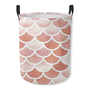 Mermaid Rose Gold Scales Laundry Hamper Laundry Basket Bedroom Room Decor for Women Girls Dirty Clothes Organizer Boys Room Accessories Toy Bin Storage Bag