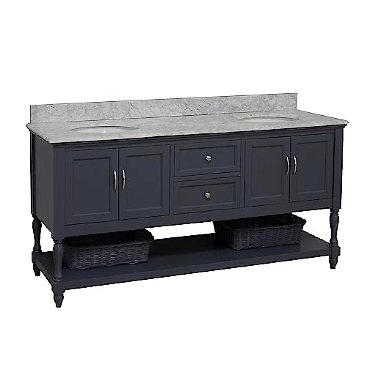 Kitchen Bath Collection Beverly 72-inch Double Bathroom Vanity (Marine Gray/Carrara): Includes Marine Gray Cabinet with Authentic Italian Carrara Marble Countertop and White Ceramic Sinks