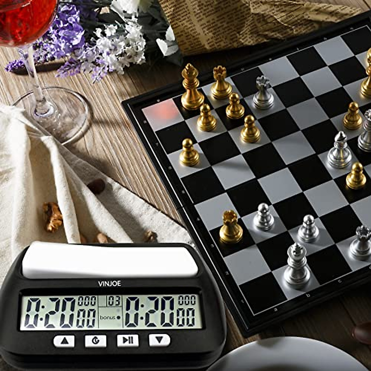 VINJOE Chess Clock Digital Chess Timer Professional for Board Games, Portable Digital Chess Clock & Game Timer with Basic,Bonus,Delay and Positive Time Features Best Gifts (Without Battery)