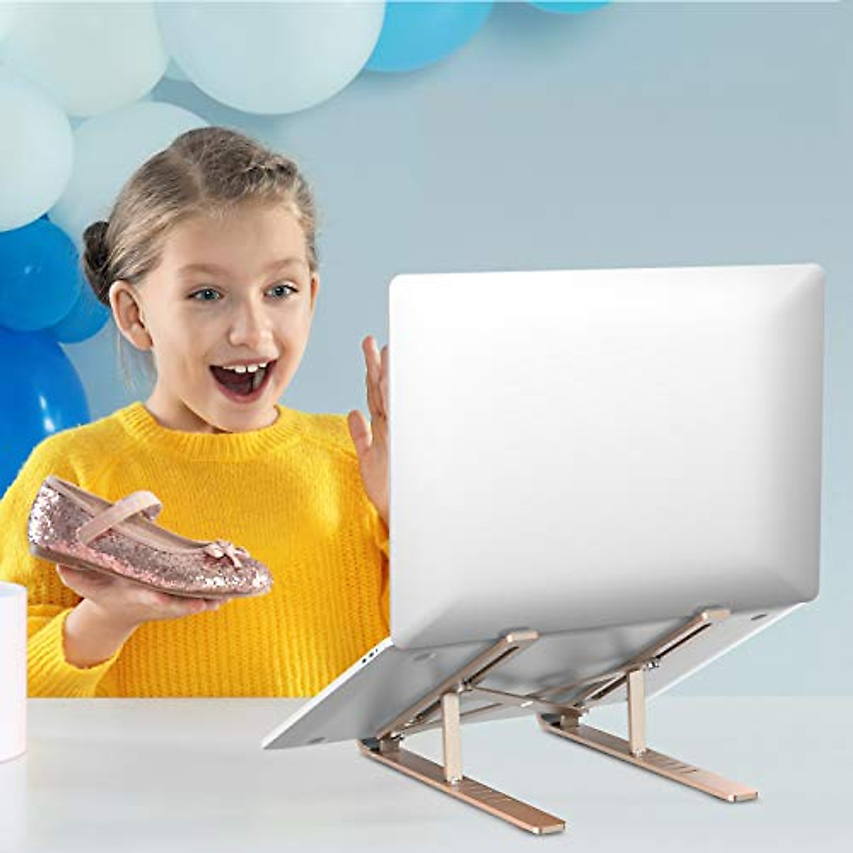 Aduro U-Rise Steel Ergonomic Laptop Stand Adjustable Height Aluminum Monitor Stand Riser Compatible with 10-15.6" Laptop Gold