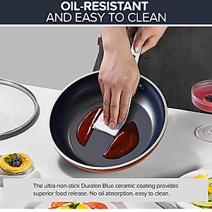 Nuwave 3-Piece 8”, 10”, 12” Forged Lightweight Frying Pan Set, G10 Healthy Duralon Blue Ceramic Ultra Non-Stick, Ergonomic Stay-Cool Handles, Induction-Ready & Works on All Cooktops