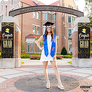 KatchOn, Congrats Grad Graduation Door Banner - Large, 74x36 Inch | Graduation Banner, Black and Gold Graduation Decorations Class of 2024 | Congrats Grad Banner for 2024 Graduation Party Decorations