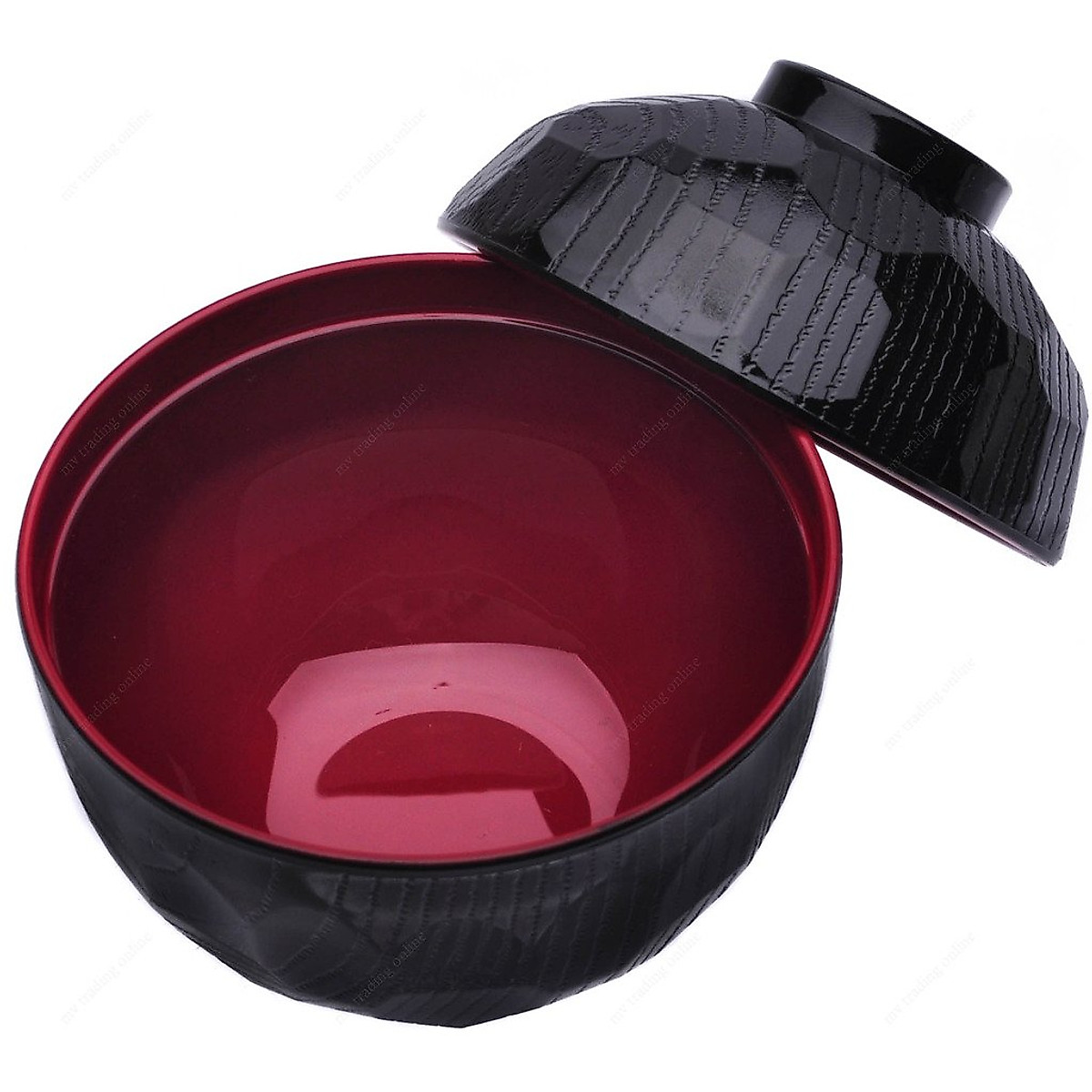 M.V. Trading MV042716 Japanese Lacquer bowl with Lid for soup or rice, 6 Ounces, Set of 2 (2 Lids & 2 Bowls) 3.50 Inches Wide x 2.5 inches Deep