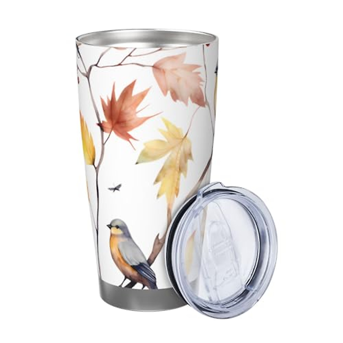 AYCZN Watercolour Birds On Branch 20 OZ Tumbler Stainless Steel Travel Coffee Mug, Vintage Autumn Tree Insulated Water Bottle with Lid and Straws Leakproof Thermal Cup