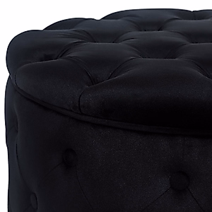 Homebeez 24.8" Round Velvet Storage Ottoman, Button Tufted Footrest Stool Coffee Table for Living Room, Black