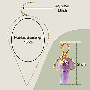3 pieces Mushroom Gifts Mushroom Crystal Necklace for Women Pink Crystal Green Jade Amethyst Mushroom Jewelrys with Adjustable Link Chain for Wedding Party Gift