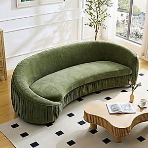 Deep Seat Minimalist Curved Sofa Cloud Couch, 4 Seater Chenille Upholstered Modular Sectional Couch Lesiure Sofá with Wooden Frame,Unqiue Half Moon Sofa&Couches for Living Room Office