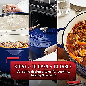 T-fal Enameled Cast Iron Round Dutch Oven with Lid, 6 quart, Blue