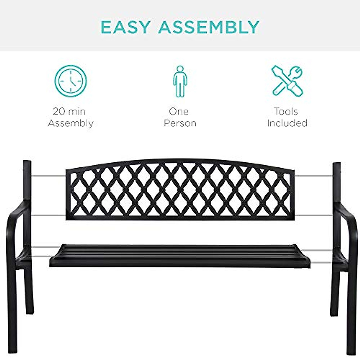 Best Choice Products 50" Patio Garden Bench Park Yard Outdoor Furniture Steel Frame Porch Chair Seat