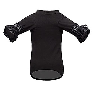 Cute Soft Cotton Dog Vest Roll Collar Breathable Doggy Shirts Clothes with Lace for Small and Medium Dogs and Cats Holiday Birthday Party (Black, XS)
