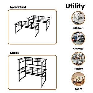 Origami R1 Stackable Storage Shelf, Collapsible/Foldable Steel Shelving Holds up to 150 Pounds (Per Rack), Modular Heavy Duty Garage Storage & Organization Utility Shelf (2-Pack) (Black, R1)
