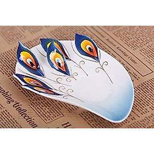 GloDeals Hand Crafted Peacock Tea Coffee Cup Set with Saucer and Spoon Delicate Porcelain Mug for Mom Women Grandma Gift Women’s Day Gift(Blue)