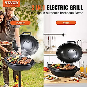 VEVOR Indoor/Outdoor Electric Grill, 1800W 200sq.in Electric BBQ Grill & 2 Zone Grilling Surface, Non-stick Ceramic Coating Plate, Adjustable Temperature, Removable Stand Patio Grill for Party Camping