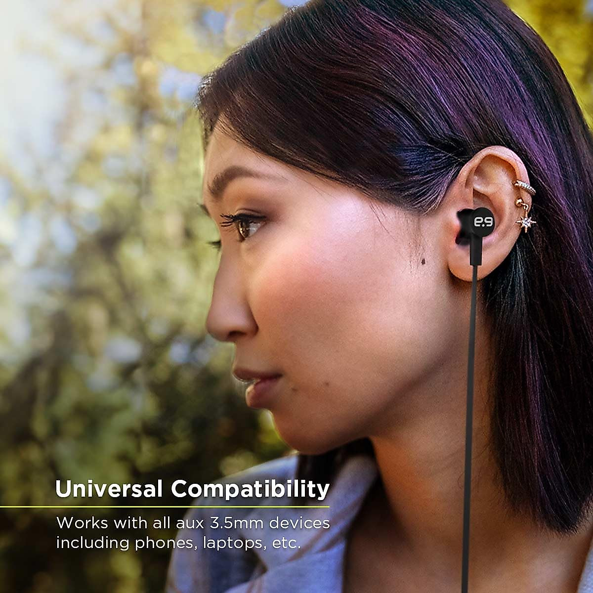 PureGear PureBoom Premium Tangle Free in-Ear Stereo Headphones with Built-in Mic, 3.5mm Wired Earbud for Laptops, Computers, iPhone, Android Phones, iPad, & More Devices with 3.5mm Interface (Black)