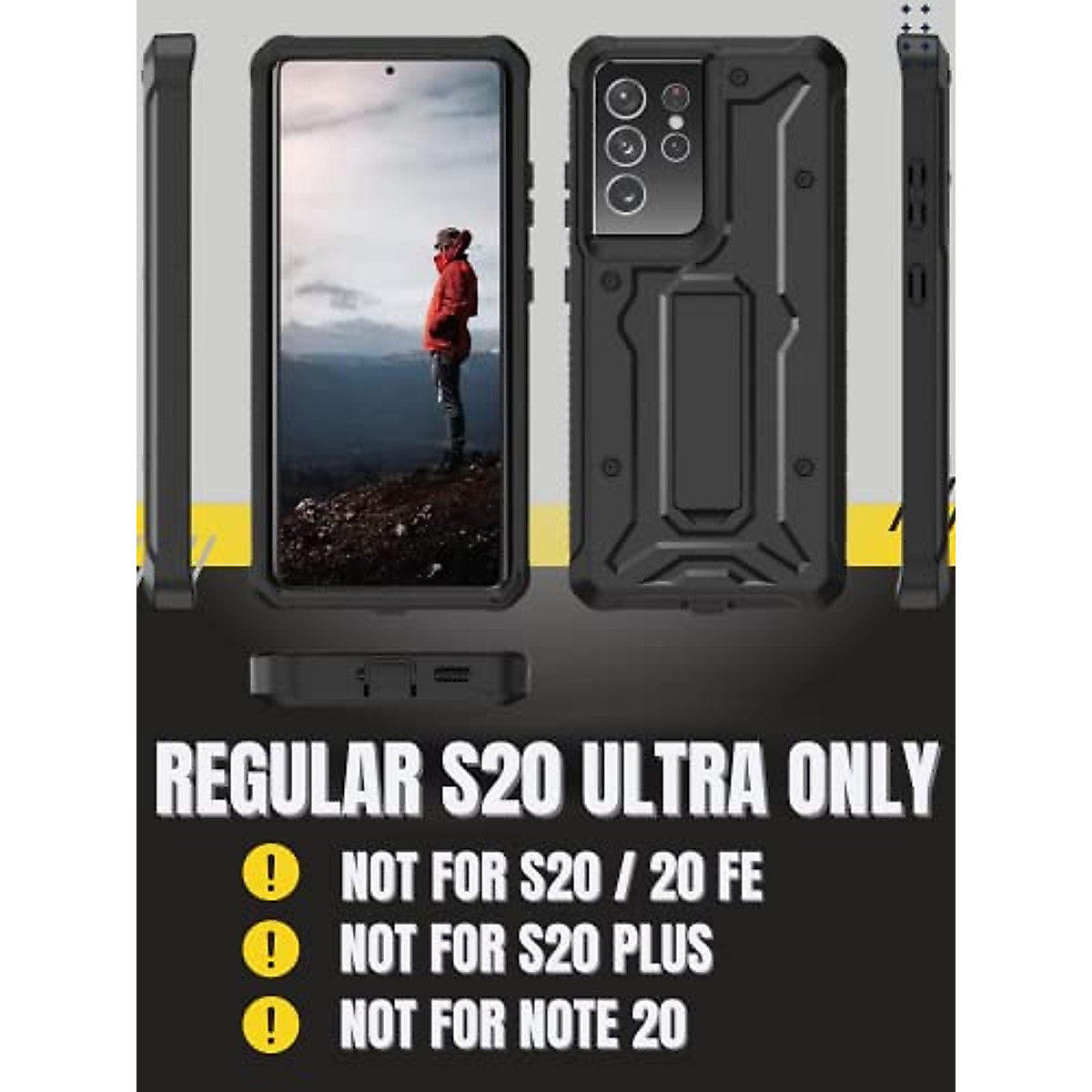 ArmadilloTek Vanguard Case Compatible with Samsung Galaxy S20 Ultra (6.9 inches) Military Grade Full-Body Rugged with Built-in Kickstand [Screenless Version] - Black