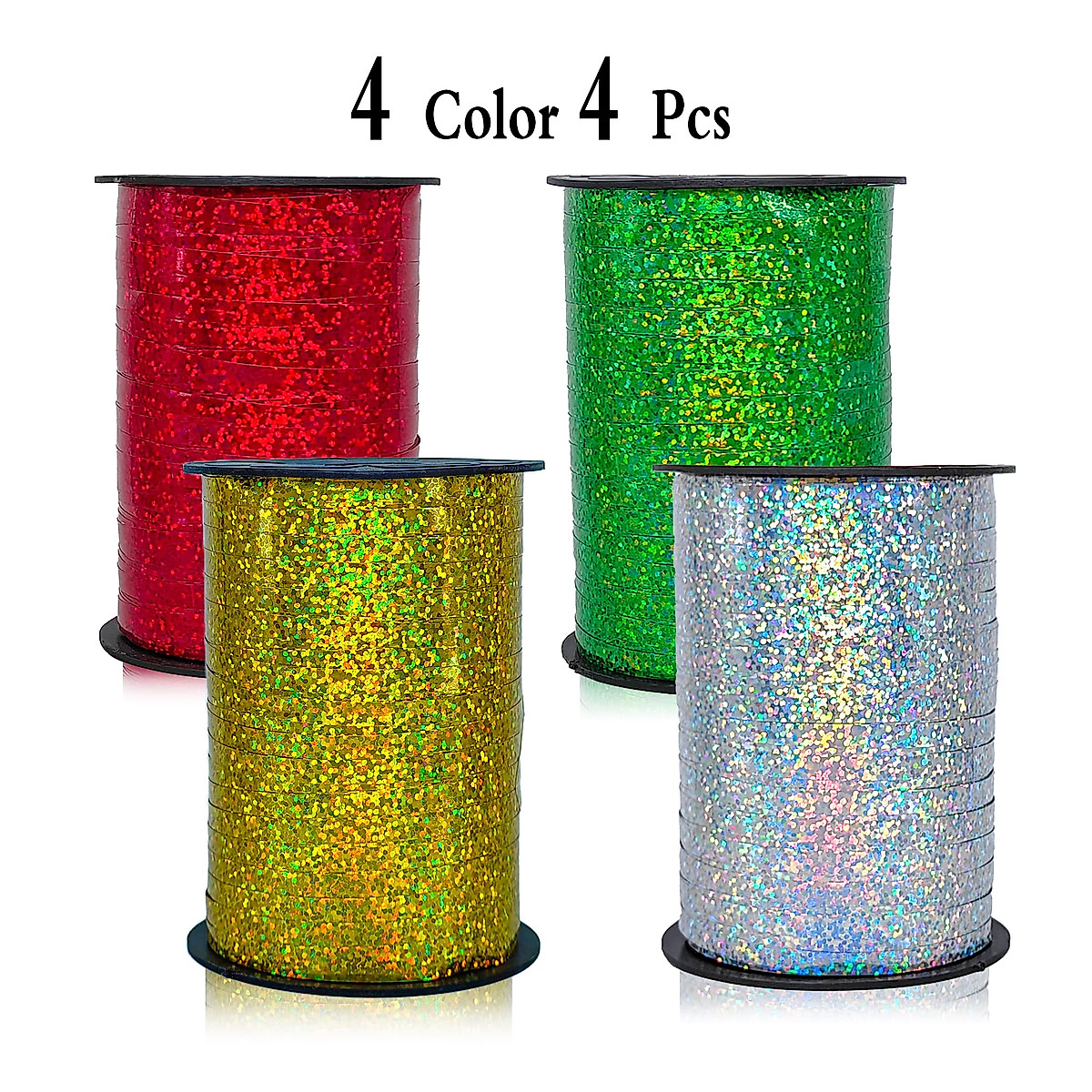 4Pack Curling Ribbon for Gift Wrapping,600Yard Metallic Curling Ribbon Balloon Ribbon Gift Wrap Ribbon Balloon String Christmas Ribbon for Crafts, Florist, Valentine's Day, Party Decoration