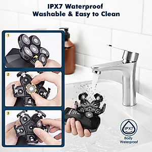 Head Shaver for Men, YBLNTEK 5-in-1 Electric Razor for Men Cordless LED Bald Head Shaver, IPX7 Waterproof 6D Rotary Shaver Grooming Kit with Nose Hair Trimmer, Valentine's Day Gift for Men, Husband