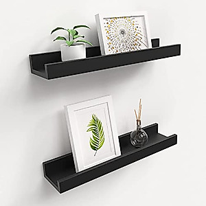 Ballucci Floating Wall Shelves Set of 2, Picture Ledge Wooden Shelves for Nursery, Living Room, Bedroom, Bathroom, Kitchen, Office; 18 Inch - Black