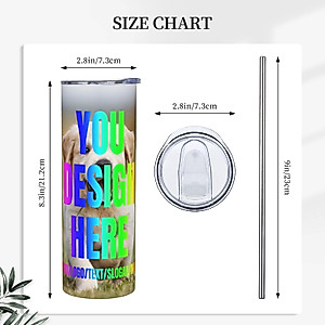 Custom Tumblers Cup with Lid Straw, Personalized Text Photo 20 oz Stainless Steel Insulated Coffee Mug Ice Cup Customized Double Wall Vacuum Travel Mug Water Cup for Home Office