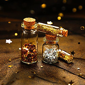 45 Pieces Mini Glass Bottles Clear Small Wishing Jars with Cork Stoppers Cork Glass Bottles with 50 Pieces Eye Screws and 3 Pieces Funnels for DIY Art Crafts Party Home Decoration, 5 Sizes