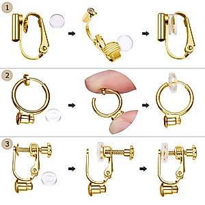 18 Pack Ear Cuff Converters, Maveek Fashion Earring Clip Backs with Post 3 Styles, Clip-on Earring Adapter Components for Non-Pierced Ears, 3 Color Gold & Silver & Rose, DIY Turn Studs into Clip on