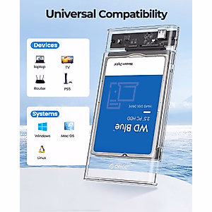 ORICO 2.5 inch Hard Drive Enclosure SATA to USB C 3.1 6Gbps External Hard Drive Case for 7/9.5mm HDD/SSD Support UASP Up to 6TB -2139C3-CR