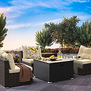 YITAHOME 32 Inch Propane Fire Pit Table, 40,000 BTU Gas Fire Pit with Ignition Systems, Ceramic Tabletop, Lava Rock, Cover, Lid Hanger, Square Outdoor Firetable for Patio Garden Backyard (Black)