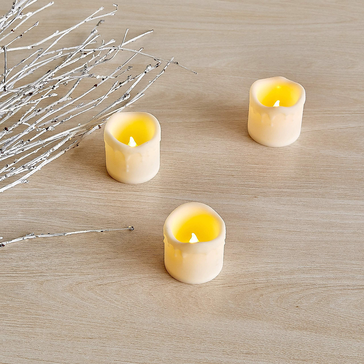 Furora LIGHTING Ivory Melting Style LED Votive Candles Pack of 12, Realistic Flickering Flame for Home and Party Décor, 2’’(W) x 2’’(H), Battery Operated