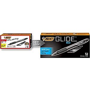 BIC Glide Bold Black Ballpoint Pens, Bold Point (1.6mm), 12-Count Pack, Retractable Ballpoint Pens With Comfortable Full Grip (VLGB11-BLK)