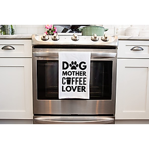 Handmade Funny Kitchen Towel - 100% Cotton Funny Cat Dish Towel - 28x28 Inch Perfect for Housewarming Cat Dog Lovers - Christmas - Pet Lovers Gift (Dog Mother Coffee Lover)