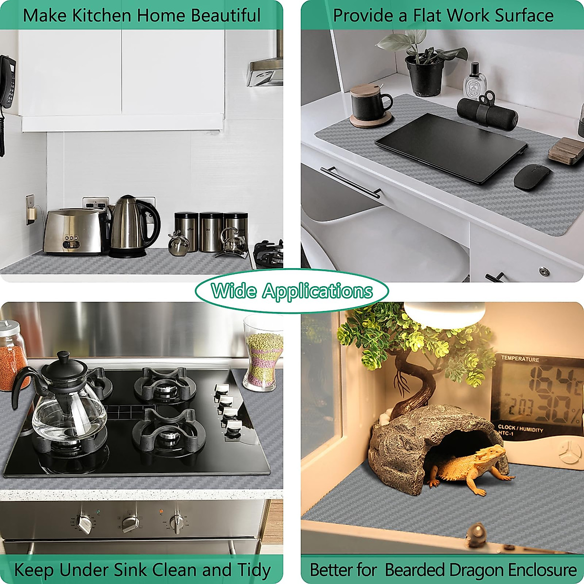 Self-Adhesive Shelf Liner Kitchen Liner, Waterproof Backed Paper Easy Peel and Stick Contact Liner Without Residue for Decor Your Desk Surface, Kitchen Countertops (Silver, 11.8 x 118.1 inches)