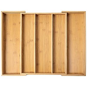 Besilord Silverware Organizer Expandable Kitchen Drawer Organizer Bambooo Utensil Organizer Silverware Tray for Drawer Flatware Cutlery Organizer