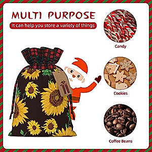 Christmas Drawstring Gift Bags Summer-Sunflower-Floral-Pattern Buffalo Plaid Drawstring Bag Party Favors Bags